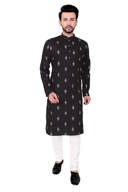 Buy HEORA Mens Black Cotton Kurta Pyjama Set for Ethnic and Designer ...