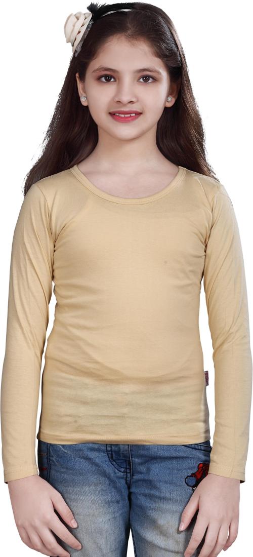 Buy SINI MINI Full Sleeve Beige top Girls Casual Pack of 1 Tshirts ...
