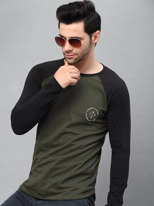Buy Rigo Men Army green Printed RoundNeck Raglan Full Sleeve T-Shirt ...