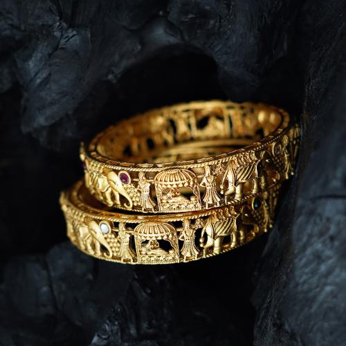 Buy Mansiyaorange Two Elephant And Doli Motif Red Green Kempu Stone ...