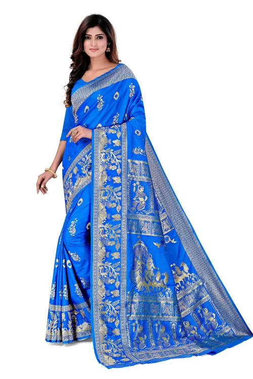 Buy RATNAVALI Woven Design Baluchari Silk Temple Border Saree For Women ...