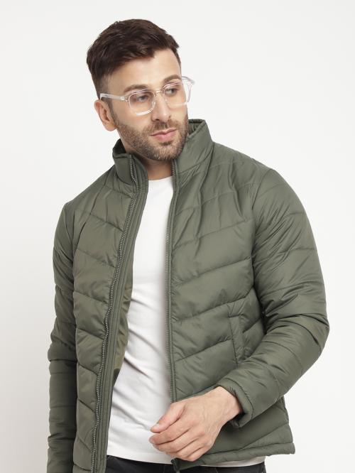 Buy ONNIT Men's Olive winter wear full sleeve solid puffer Jacket. Quilted with high quailty ...