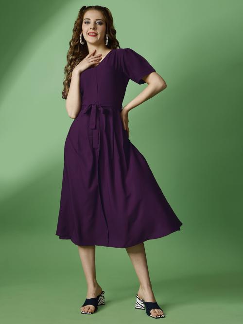 Buy Raisin Women Purple Solid Crepe Fit And Flare Dress- XXL Online at ...