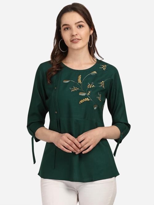 Buy Prettify Casual Embroidered Women Dark Green Top Online at Best ...