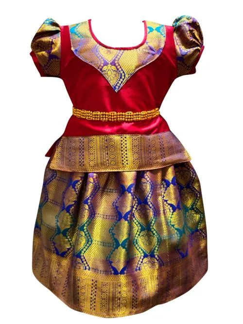 Buy Woodvin Traditional Silk Cotton Pattu Pavadai set-Nila pattu_Maroon ...