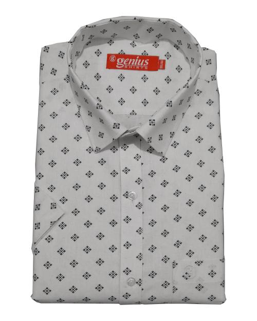 Genius Shirts 100% Cotton White Print Half Sleeve Shirt for Men (40 ...
