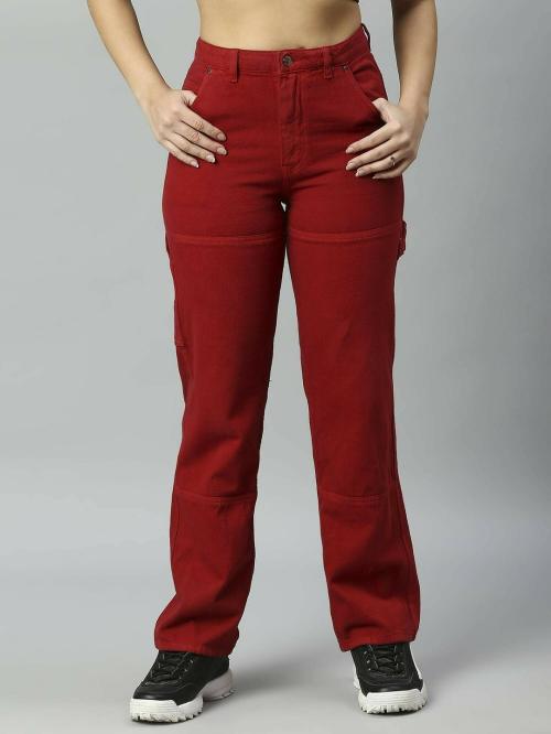 Buy Tarama Women Red Solid Denim Regular High Rise Jeans (Size 34 ...