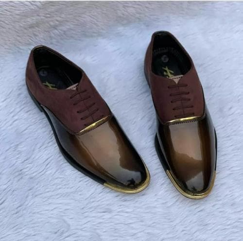 Buy LEEPEETER Patent Leather Lace up Brown Partywear Shoes For Men ...