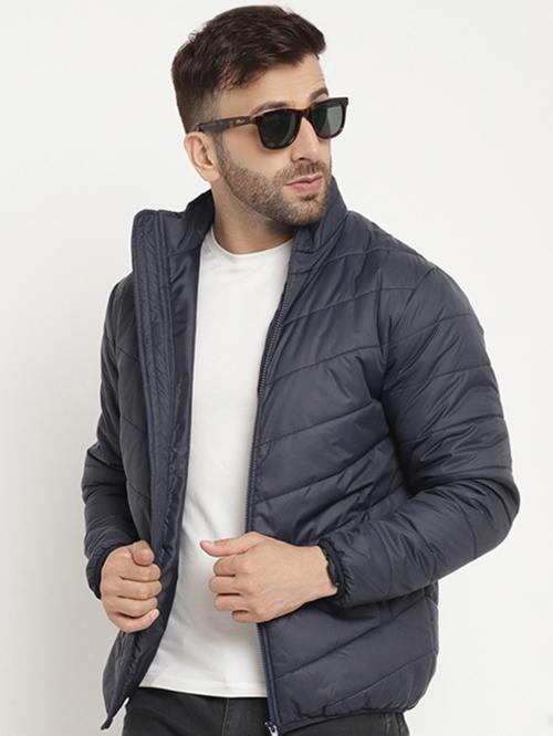 Buy ONNIT Men's Navy Blue winter wear full sleeve solid puffer Jacket ...