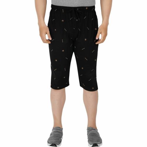 Buy Feel Track 100 % Cotton Men Black Printed Three Fourths Short (4Xl ...