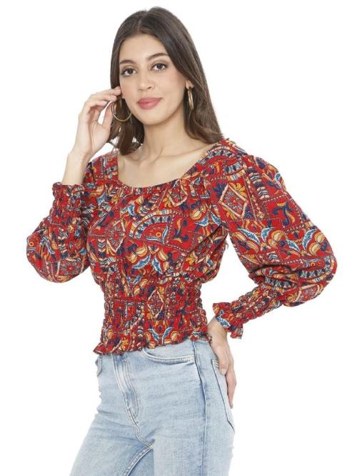 Buy RCF Women Stylish Crepe Printed Top for Women & Girls Red(L) Online ...