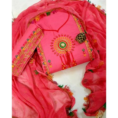 Buy GURHAL Embroidered Cotton Unstitched Dress Material Pink Online at ...