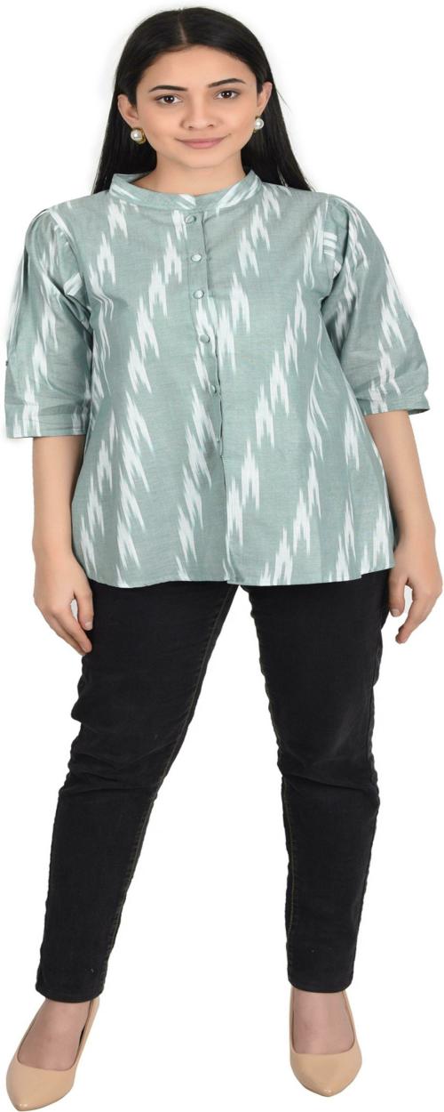 Buy SALETI Women Green Printed Organic Cotton Blend Tops (M) l womens ...