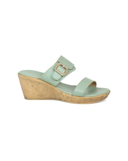 Buy Design Crew Green Oversized Buckle Hardware Wedge Slides Online at ...