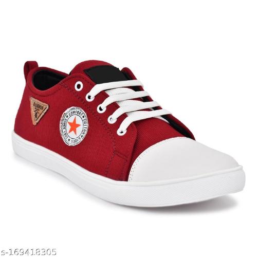 Buy RECAN Men's Red Canvas Stylish Lace-Up Sneakers Online at Best ...