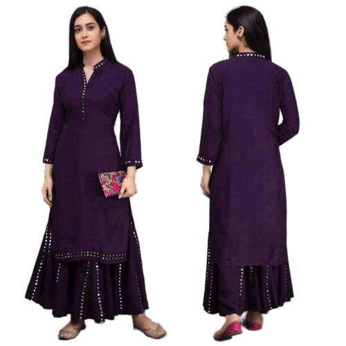 Buy Helwin Designer Women Purple Rayon Mirror Work Kurta And Palazzo ...