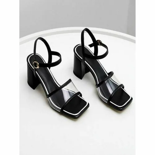 Buy Shoetopia Black Block Sandals with Buckles Online at Best Prices in ...