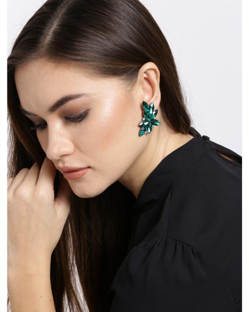 Buy YouBella Green Silver-Plated Stone-Studded Contemporary Studs Online at Best Prices in India ...