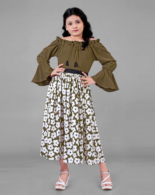 Buy Fashion Dream Girls Brown Floral Printed Crepe Pack Of 1 Frock ...