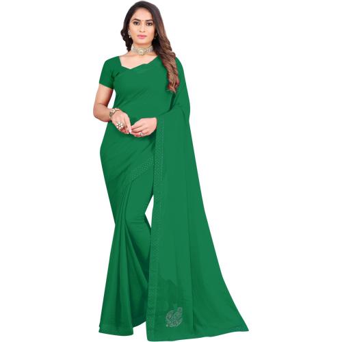 Buy HINAYA Women Green Solid Chiffon Daily Wear Saree With Blouse Piece Online at Best Prices in ...