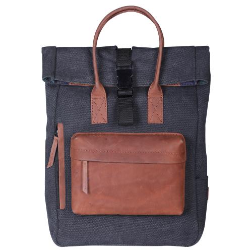 Buy Rustic Leather Astro Waxed Canvas Leather Laptop Backpack Black Tan ...