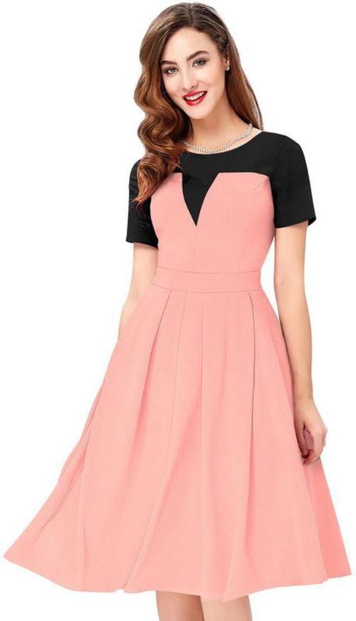 Buy I N U FASHION Women Pink Polyester A-Line Dress (S) Online at Best ...