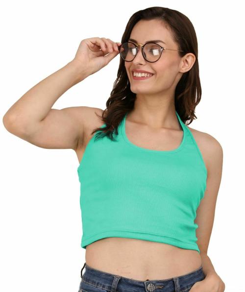 Buy AD2CART Women Turquoise Blue Solid Round Neck Sleeveless Top Online at Best Prices in India ...