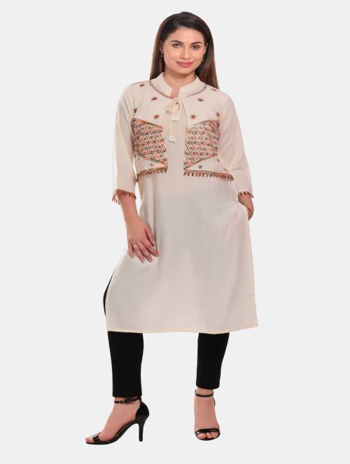 Buy Kritya Women's Embroidered High Neck Straight Kurti With Jacket ...
