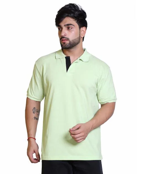 Buy OMAV D' SIGN Men's Sea Green Polo Neck Half Sleeve Solid T-Shirt ...