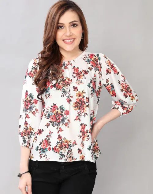 Buy Selvia Women White Digital Print Top | tops for women | tops ...