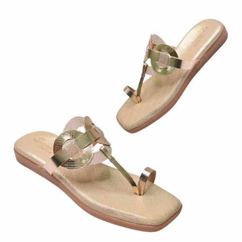 Buy Stepee Casual & Stylish Gold Flats Open Back Slip on One Toe Soft ...