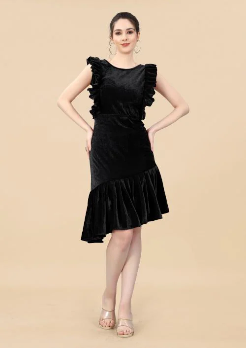 Buy Apnisha Women's Velvet Fish Cut Dress Online at Best Prices in ...