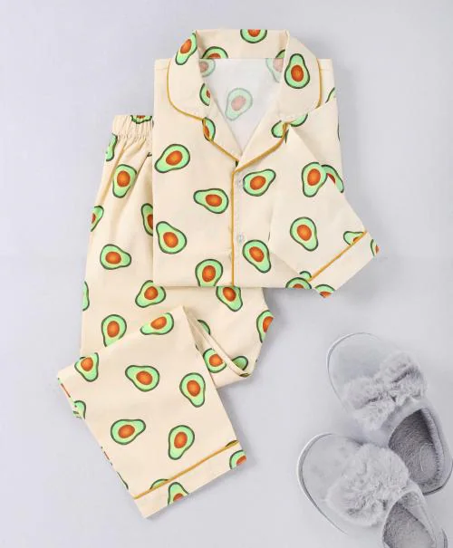Buy Funkrafts Off White Avocado Printed Pure Cotton Night Suit for Kids ...