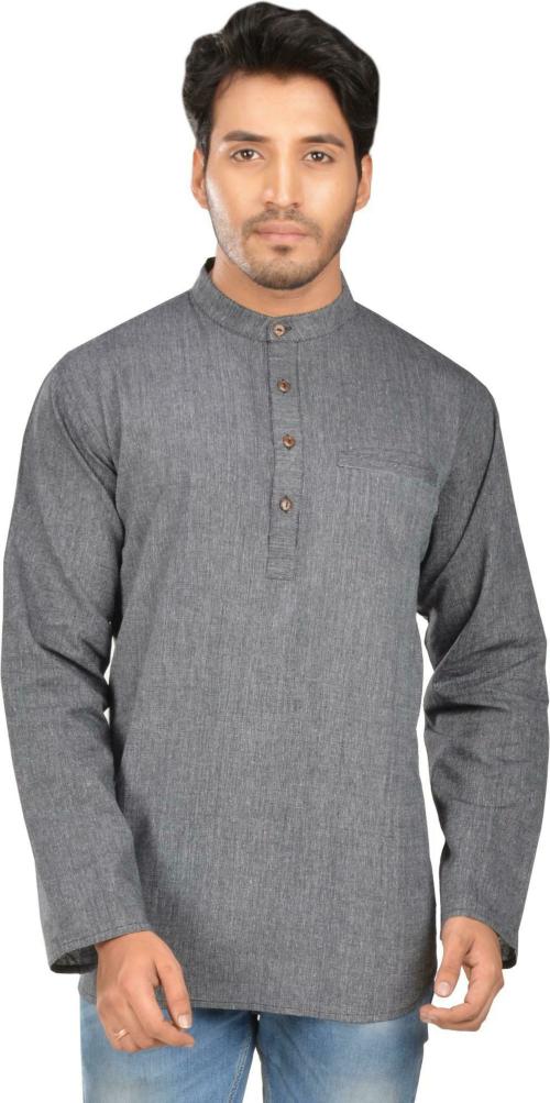 Buy Rene Men Grey Cotton Blend Solid Kurtas Online at Best Prices in ...