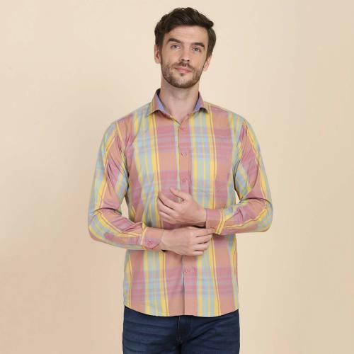 Buy Tahvo Men Pink Checkered Cotton Blend Casual Shirt (44) Online at ...