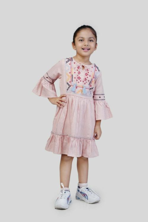 Buy Bella Moda Girls Casual Embrordary Dress 100% Cotton Online at Best ...
