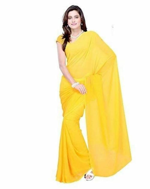 Buy SILAK Women Yellow Solid Georgette Saree with Unstitched Blouse ...