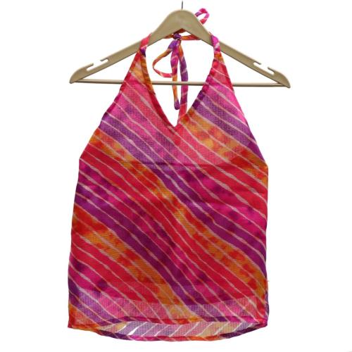 Buy KAJRAKH Multicolor Kota Doria Lehariya Halter Neck Top Online at ...