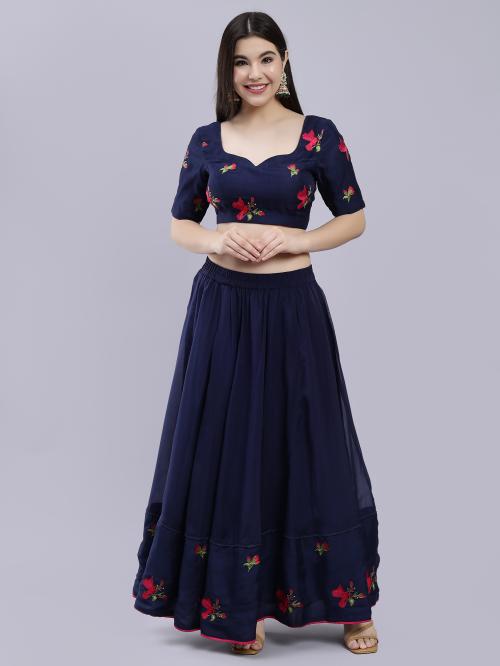 Buy VIMLESH LEHNGA SET NAVY SKIRT WITH BLOUSE & PINK DUPPTTA For Women ...