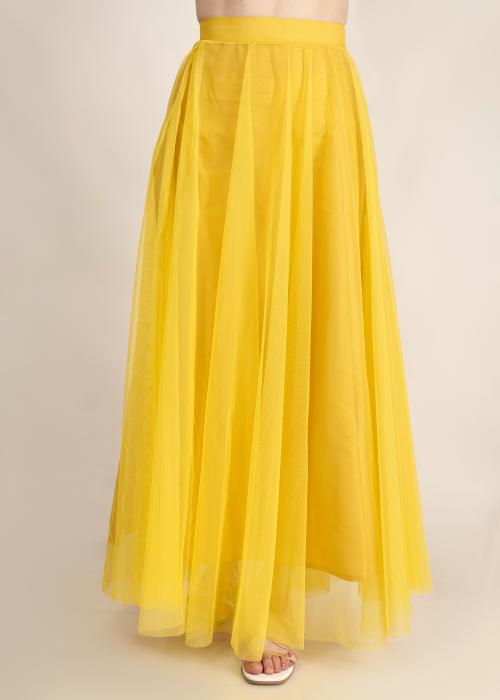 Buy Frolic Rolic Women Organza Yellow Solid Flared Maxi/Long Skirt ...