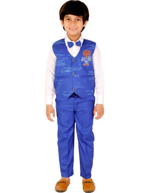 Buy Dkgf Fashion Boys Blue Text Print Cotton Blend Shirt Trouser Online ...