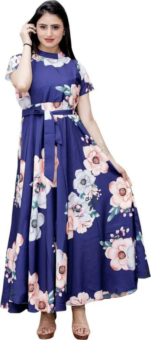 Buy MISS AYSE Women Blue Floral Polyester A-line Dress Online at Best ...