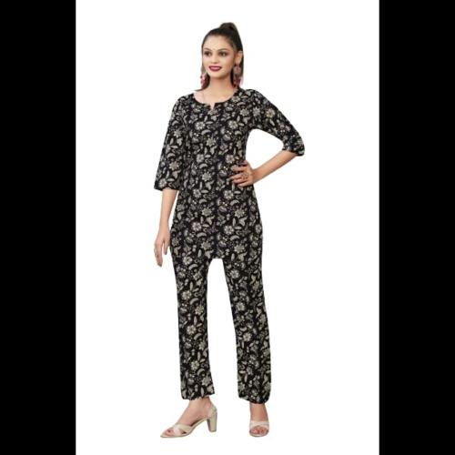 Buy Hybec Women Cotton Floral Printed Co-Ord Set (Black) Online at Best ...