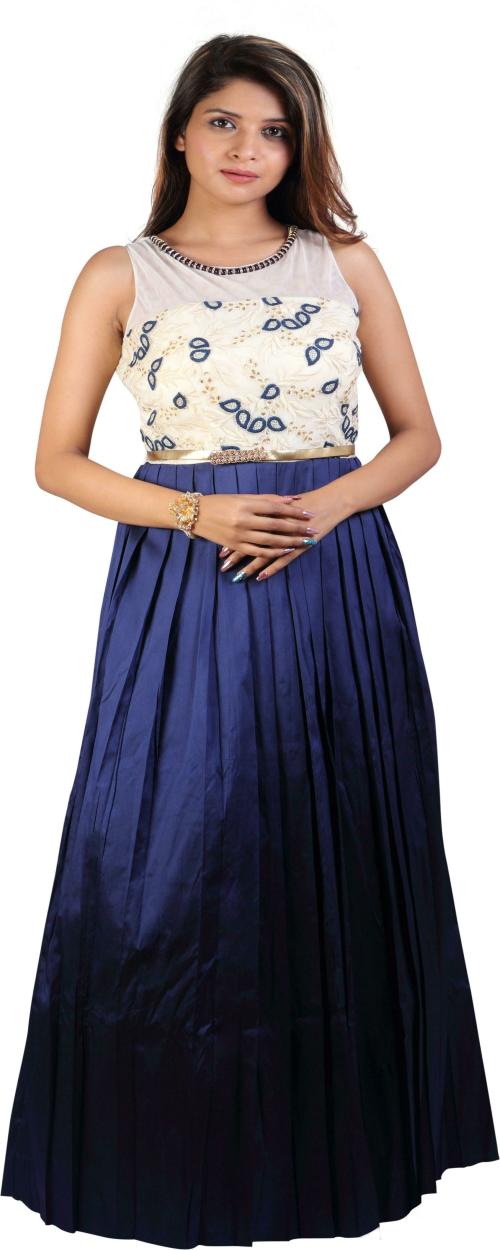 Buy KIYA Women Blue Embroidered Polyester Gown (M) Online at Best ...