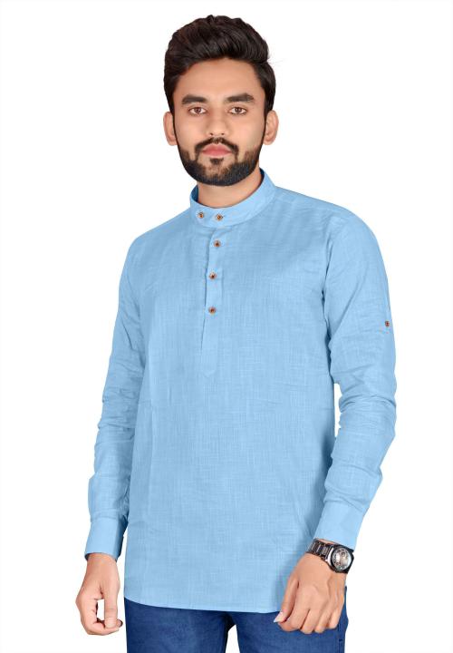 Buy Allan Peter Men Lavender Solid Pure Cotton Single Short Kurta ...