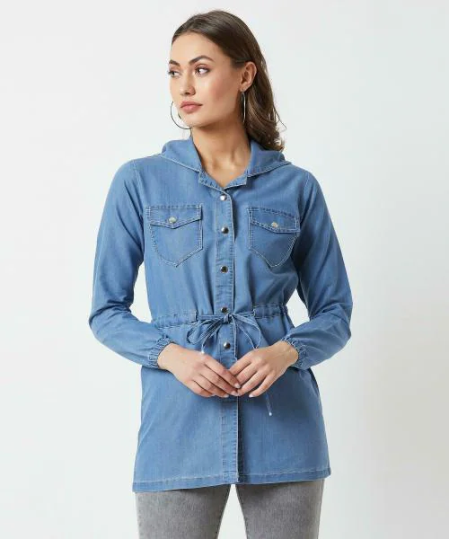 Buy Miss Chase Women Light Blue Solid Denim Single Jacket Online at Best Prices in India - JioMart.