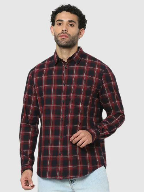 Buy Celio Maroon Checks Regular Fit Shirt By Celio Online at Best ...