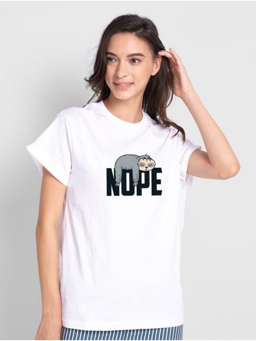 Buy Bewakoof Women Nope Lazy Printed Short Round T-Shirt Online at Best ...