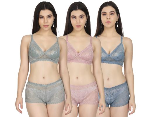 Buy GENEALO Women's Cotton Non-Padded Bra & Panty Set/Lingerie Set/Bikini Set Body Fit ...