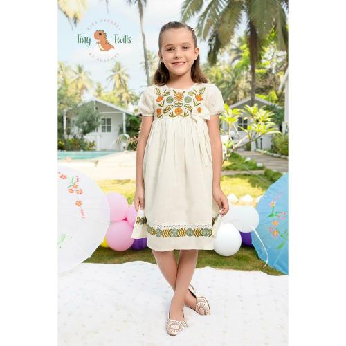 Buy Tiny Twills Short Embroidered Yoke With Side Bow Tie Kids Frock ...